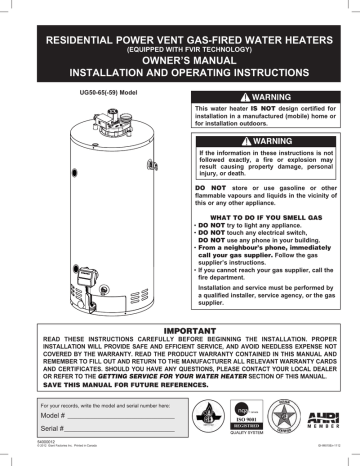 Giant Factories UG50-59 Owner's Manual Installation And Operating ...