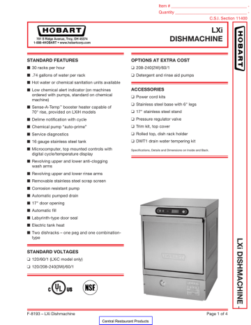 Hobart LXiC Specifications | Manualzz