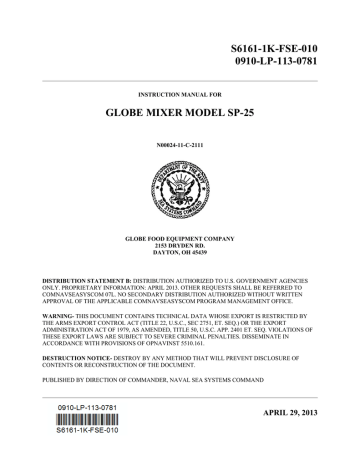 Globe Mixer SP-25 Instruction Manual | Manualzz