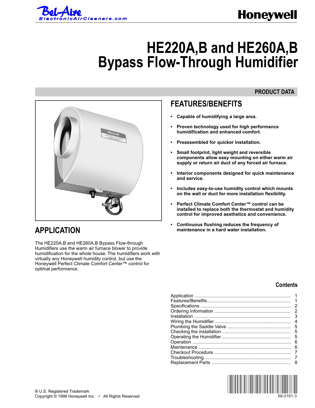 Honeywell HE220B Product data | Manualzz