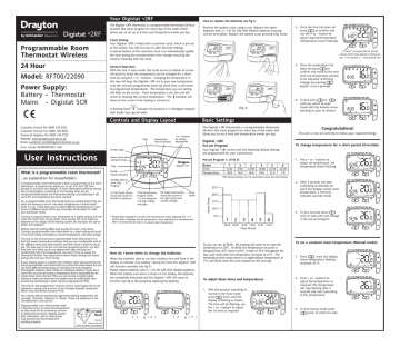 Drayton Digistat +2RF RF700/22090 User Guide | Manualzz