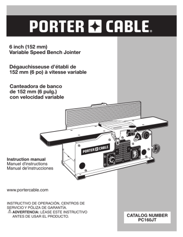 PORTER-CABLE PC160JT 10-Amp Bench Jointer Instruction manual | Manualzz