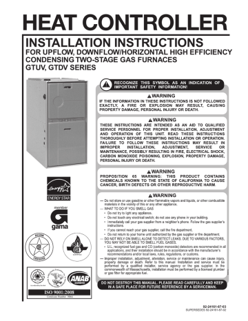 MARS Gas Furnace GTUV Installation and Operation Manual | Manualzz