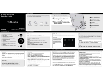 Aluratek ADPF08SF Quick Start Guide | Manualzz