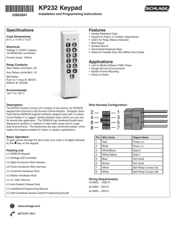 Schlage Keypad Readers Programming instructions | Manualzz