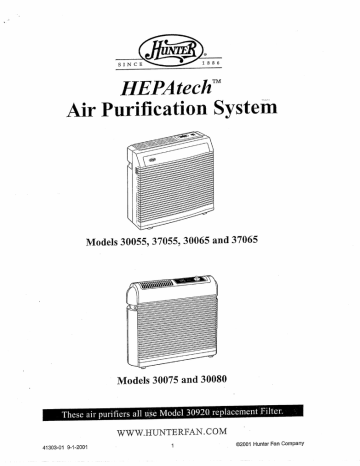 Hunter 30055 Air Cleaner Owner's Manual | Manualzz