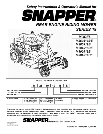 Snapper 3314518BVE Safety Instructions & Operator's Manual | Manualzz
