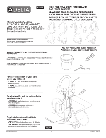 Delta 9178-AR-DST Leland Arctic Stainless 1-Handle Deck Mount Pull-Down ...
