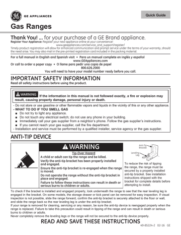 GE Gas Range Quick Guide | Manualzz