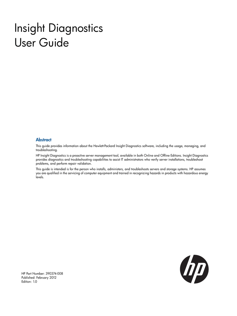 HP Insight Diagnostics User Guide | Manualzz