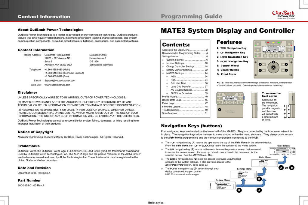OutBack Power MATE3 System Display and Controller Programming Guide ...