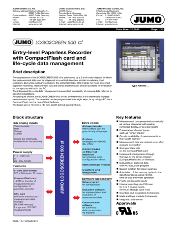 Jumo 706510 Paperless Recorder Data Sheet | Manualzz