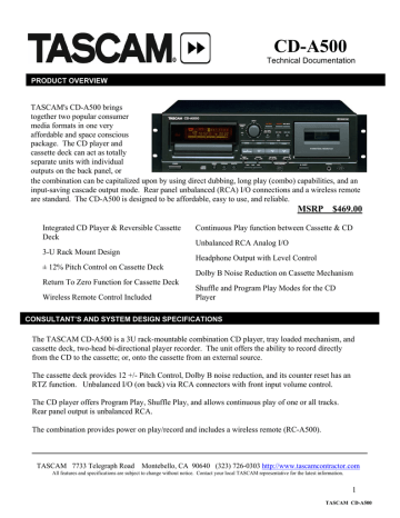 TASCAM CD-A500 Technical Documentation | Manualzz