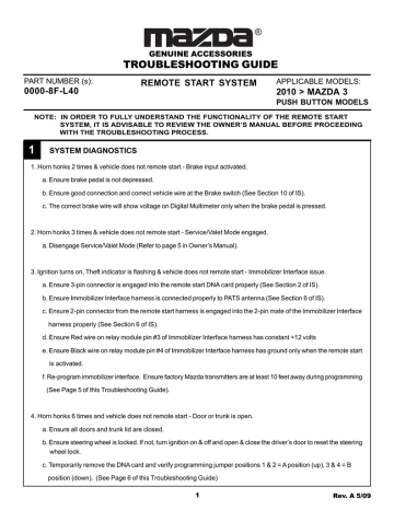 Remote Start System Mazda 3 Troubleshooting Guide | Manualzz