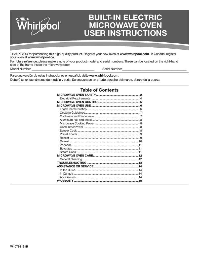 built-in electric microwave oven user instructions | Manualzz