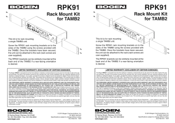 Bogen TAMB2 RPK91 Rack Mount Kit | Manualzz