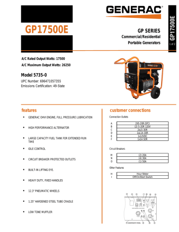 Generac GP17500E Generator Specification Sheet | Manualzz
