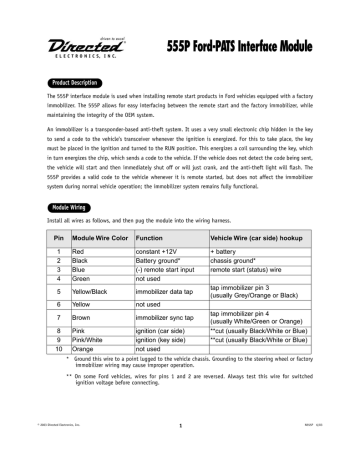 Directed 555P Ford-PATS Interface Module Instruction Manual | Manualzz