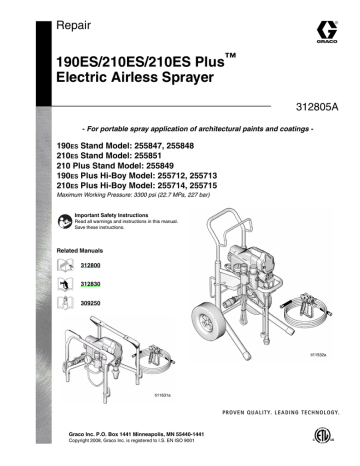 Graco Electric Airless Sprayer 190ES Stand Model, 190ES Plus Hi-Boy ...