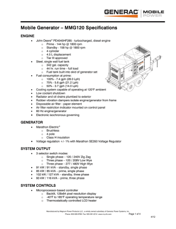 Generac Power Systems MMG120 Specifications | Manualzz