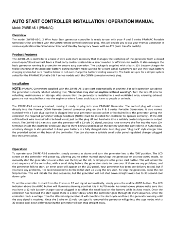 auto start controller installation / operation manual | Manualzz