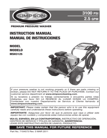 Simpson SIMPSON MSH3125 3200 PSI at 2.5 GPM gas pressure washer powered ...