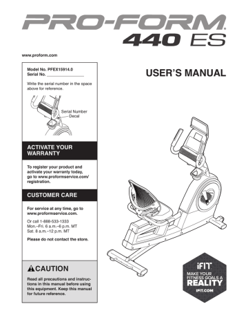PRO-FORM 440 ES User's Manual | Manualzz
