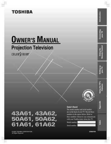 Toshiba 61A62 Television User guide | Manualzz