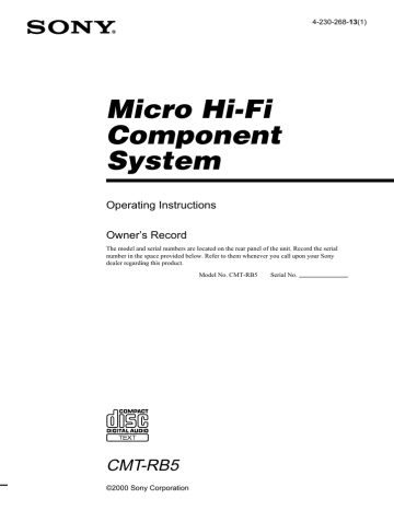Sony CMT-RB5 Micro Hi-Fi Component System Operating Instructions | Manualzz