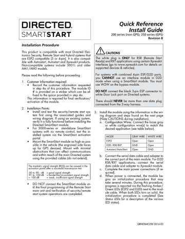 SmartStart 200 non GPS, SmartStart 250 GPS Install Guide | Manualzz