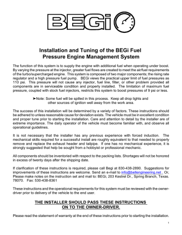 BEGi Fuel Pressure Engine Management System Installation and Tuning ...