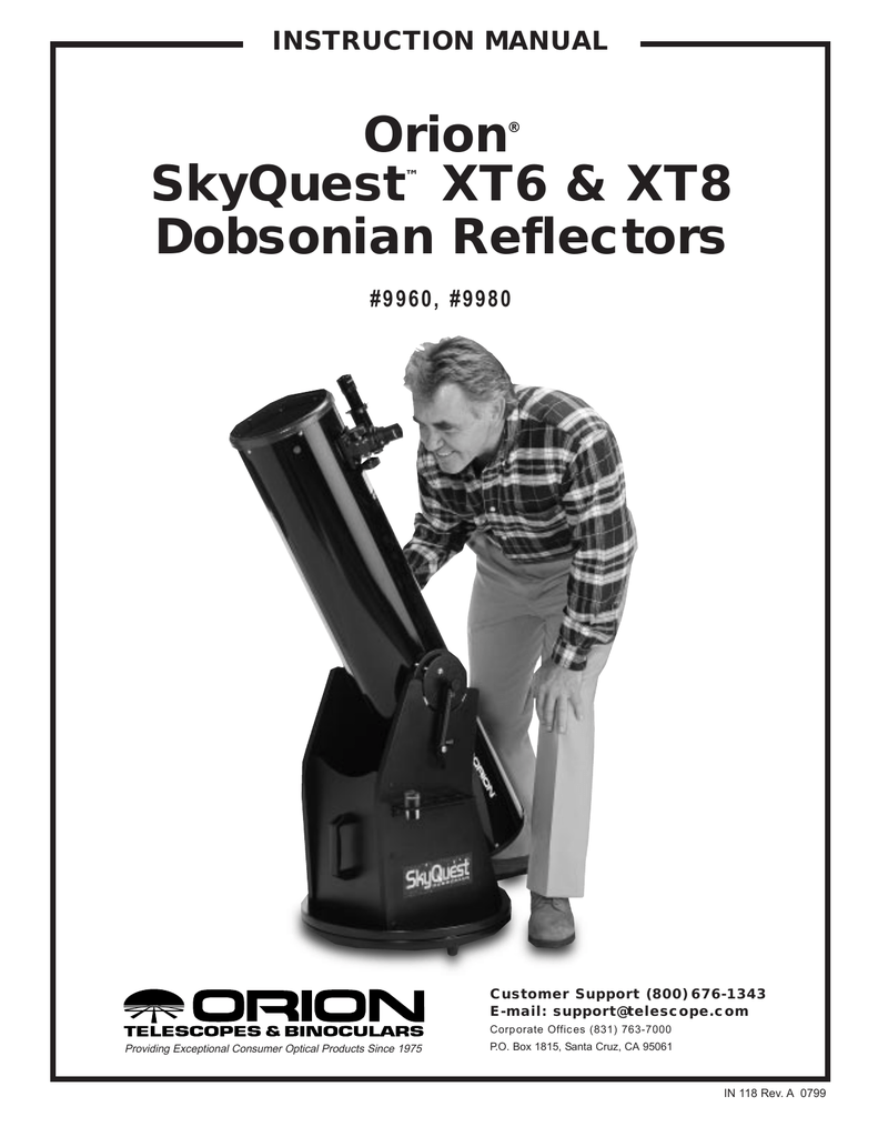 Orion 09980 Skyquest Xt8 Dobsonian Reflector Owners Manual Manualzz
