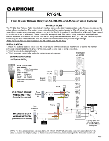Aiphone DOOR RELEASE RELAY MODULE RY-24L User manual | Manualzz