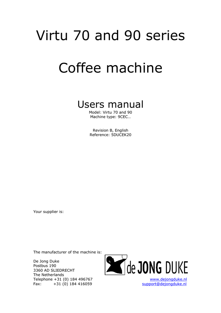 de Jong Duke Virtu 70 Series User manual | Manualzz