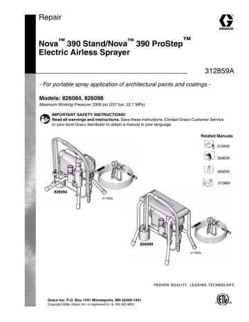 Graco 312859A Nova 390 Stand, Nova 390 ProStep Electric Airless Sprayer ...