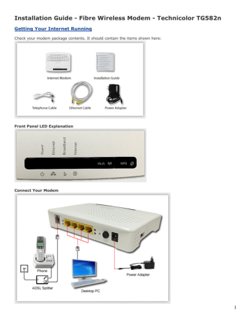 Technicolor TG582n Installation Guide - Fibre Wireless Modem | Manualzz