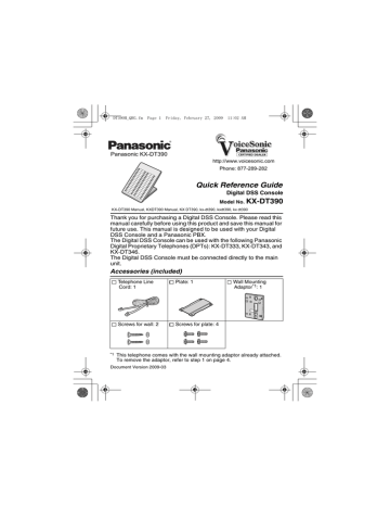 KX-DT390 Quick Reference Guide | Manualzz