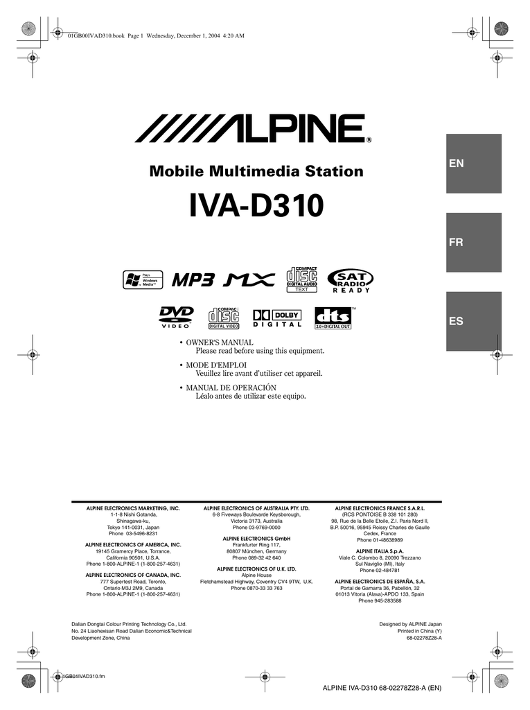 Alpine IVA-D310 Operation Manual | Manualzz