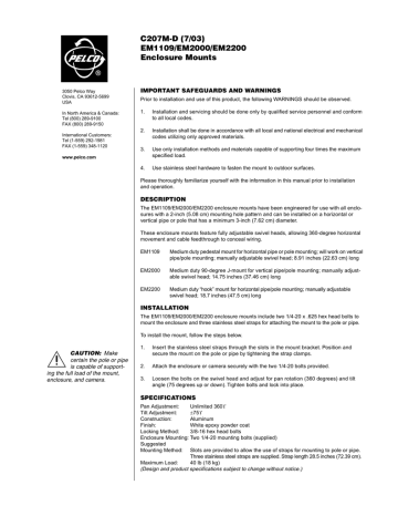 Pelco EM1109, EM2000, EM2200 Enclosure Mounts User Manual | Manualzz