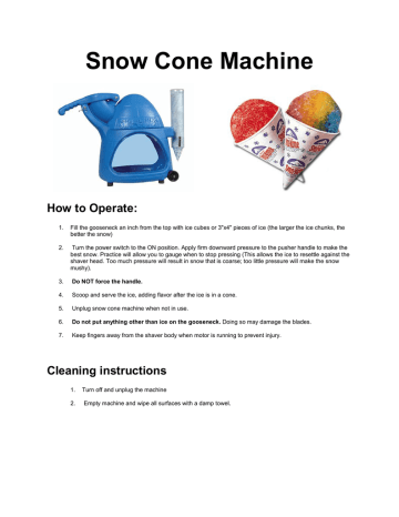 Snow Cone Machine Instructions | Manualzz