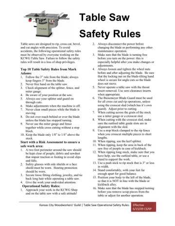 Table Saw Safety Rules | Manualzz