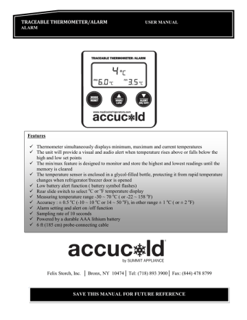 Traceable Thermometer/Alarm User Manual | Manualzz