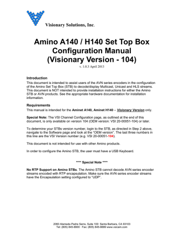 Set Top Box Amino A140, Amino H140 Configuration Manual | Manualzz