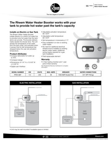 Rheem RTEX-AB7 Water Heater Accessory Specification | Manualzz