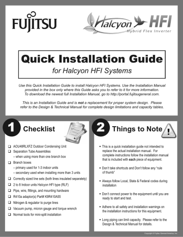 Fujitsu Halcyon HFI AOU48RLXFZ Installation Guide | Manualzz