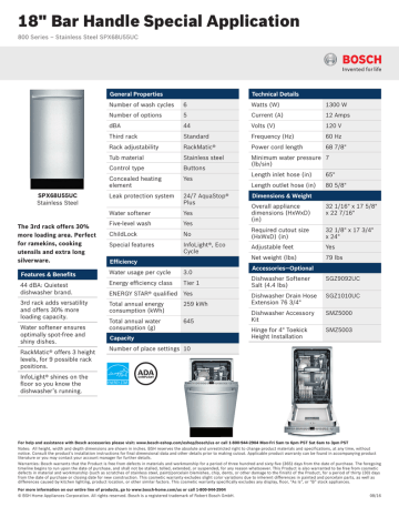 Bosch SPX68U55UC Dishwasher Specification | Manualzz