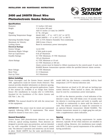 System Sensor 2400 Installation And Maintenance Instructions | Manualzz