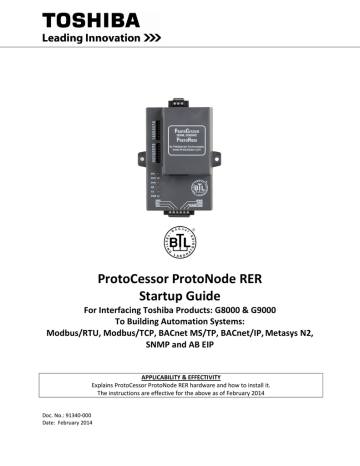 TOSHIBA ProtoCessor ProtoNode RER Startup Guide | Manualzz