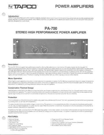 Electro-Voice PA-700 Data Sheet | Manualzz