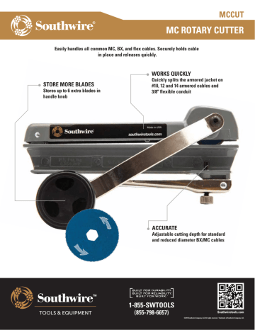 Southwire MCCUT BX/MC Rotary Cutter Specifications | Manualzz